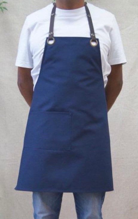 Fabric waiter apron with leather straps