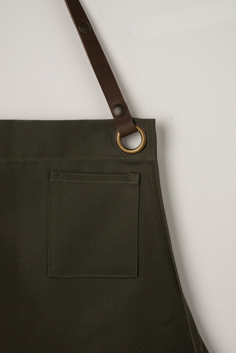 “butcher” Apron in Fabric and Leather Straps - Etsy