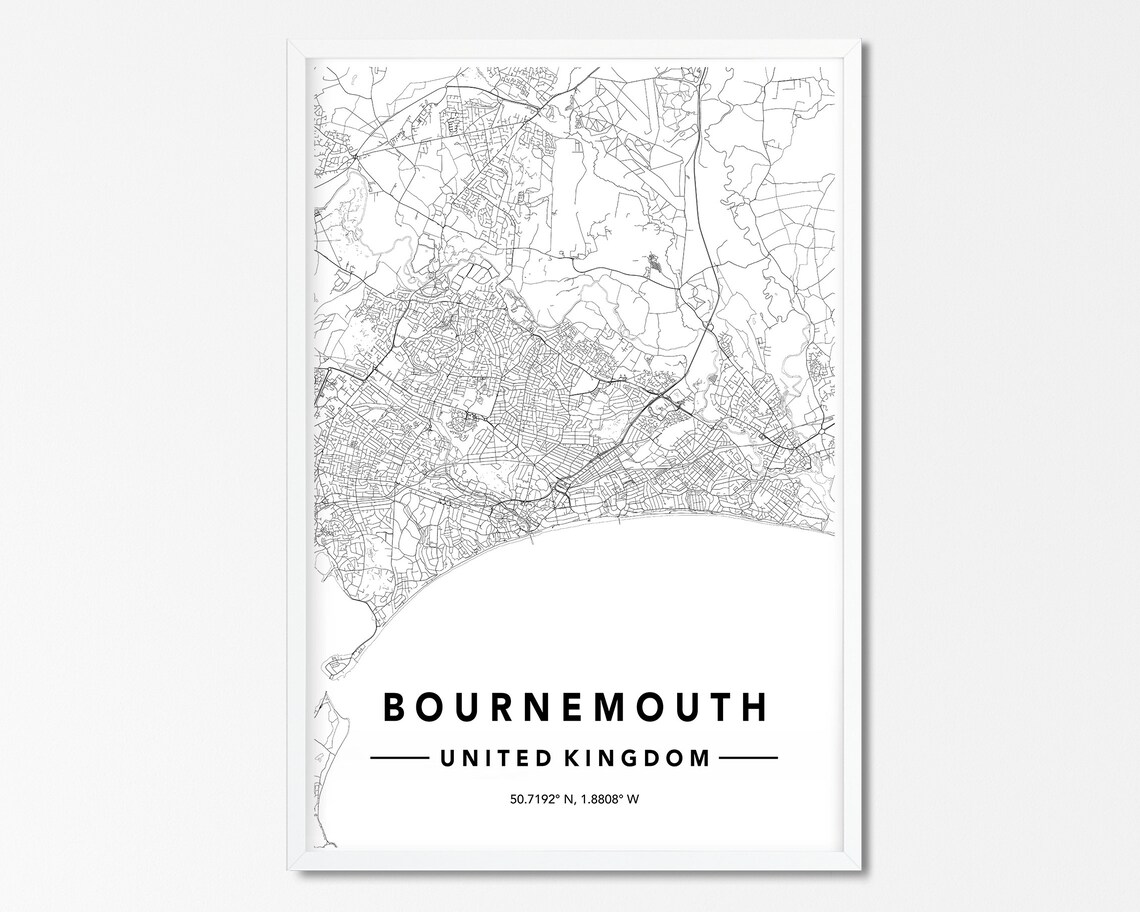 Bournemouth Map Print Custom City Map Print Bournemouth City | Etsy