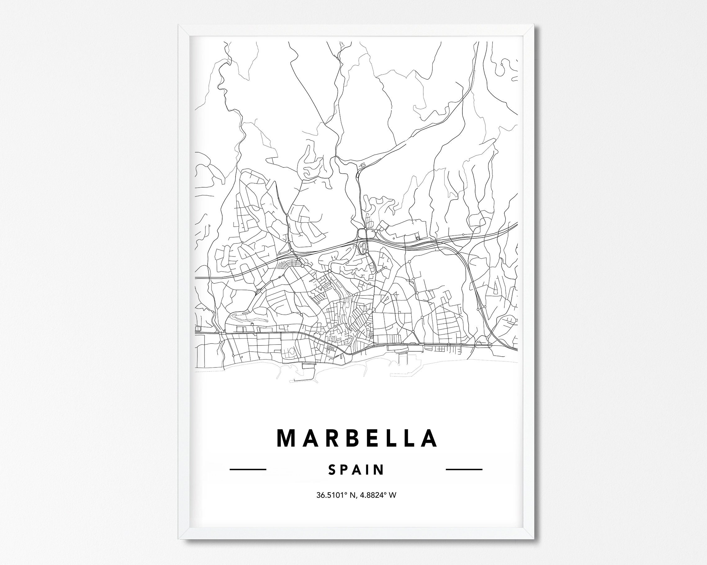 Marbella España Mapa Impresión Mapa personalizado Impresión | Etsy