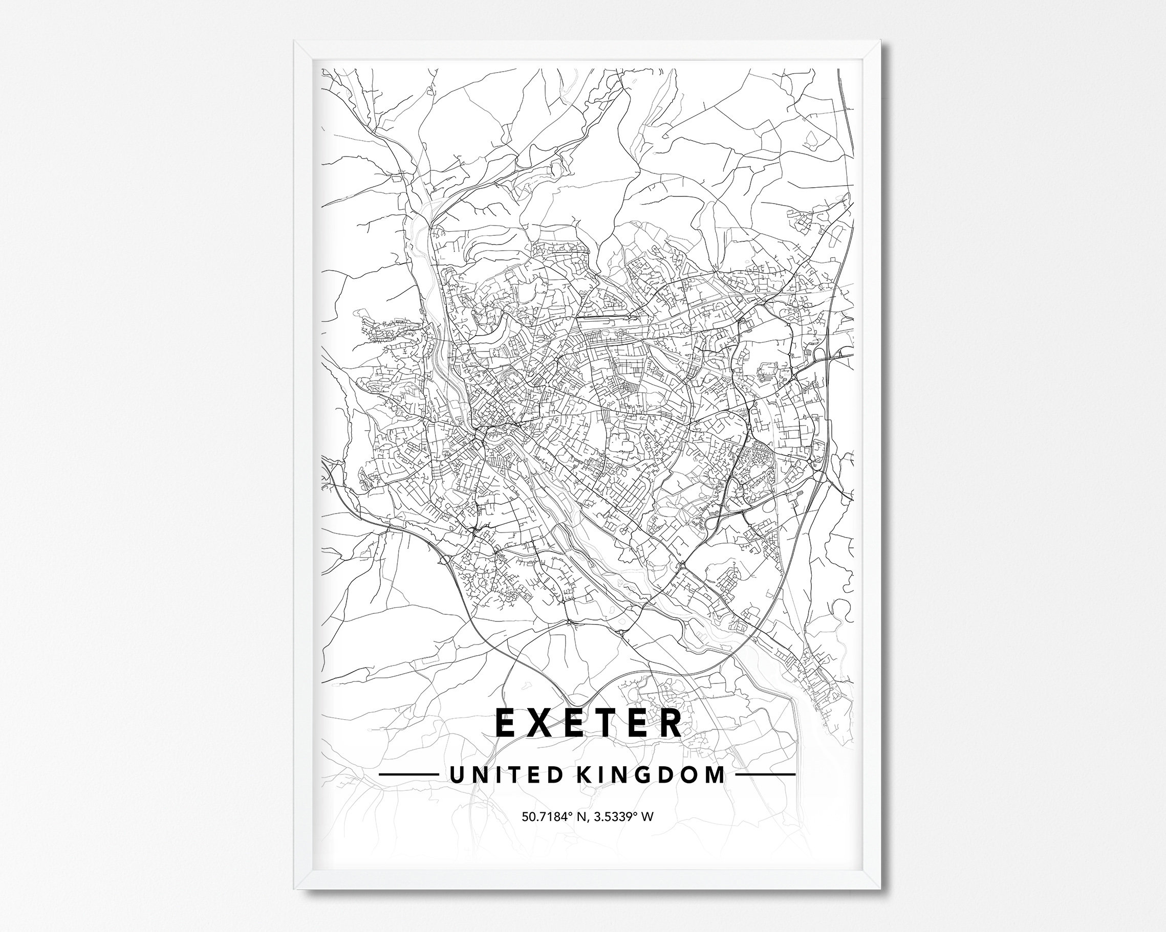 Exeter City Map Print Custom Map Print Exeter UK Map Exeter | Etsy
