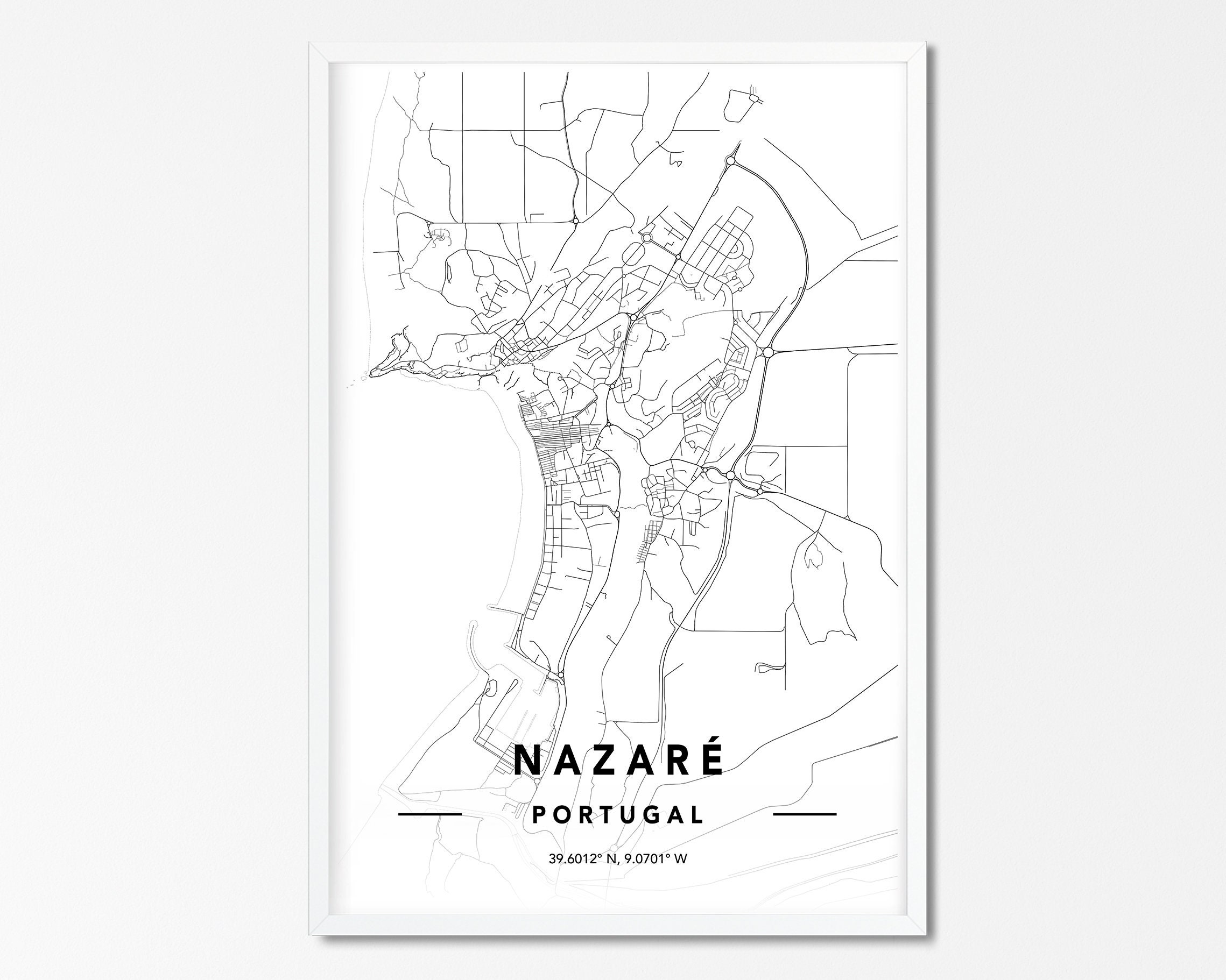 Nazare Portugal Map Print Custom City Map Print Nazare Map | Etsy