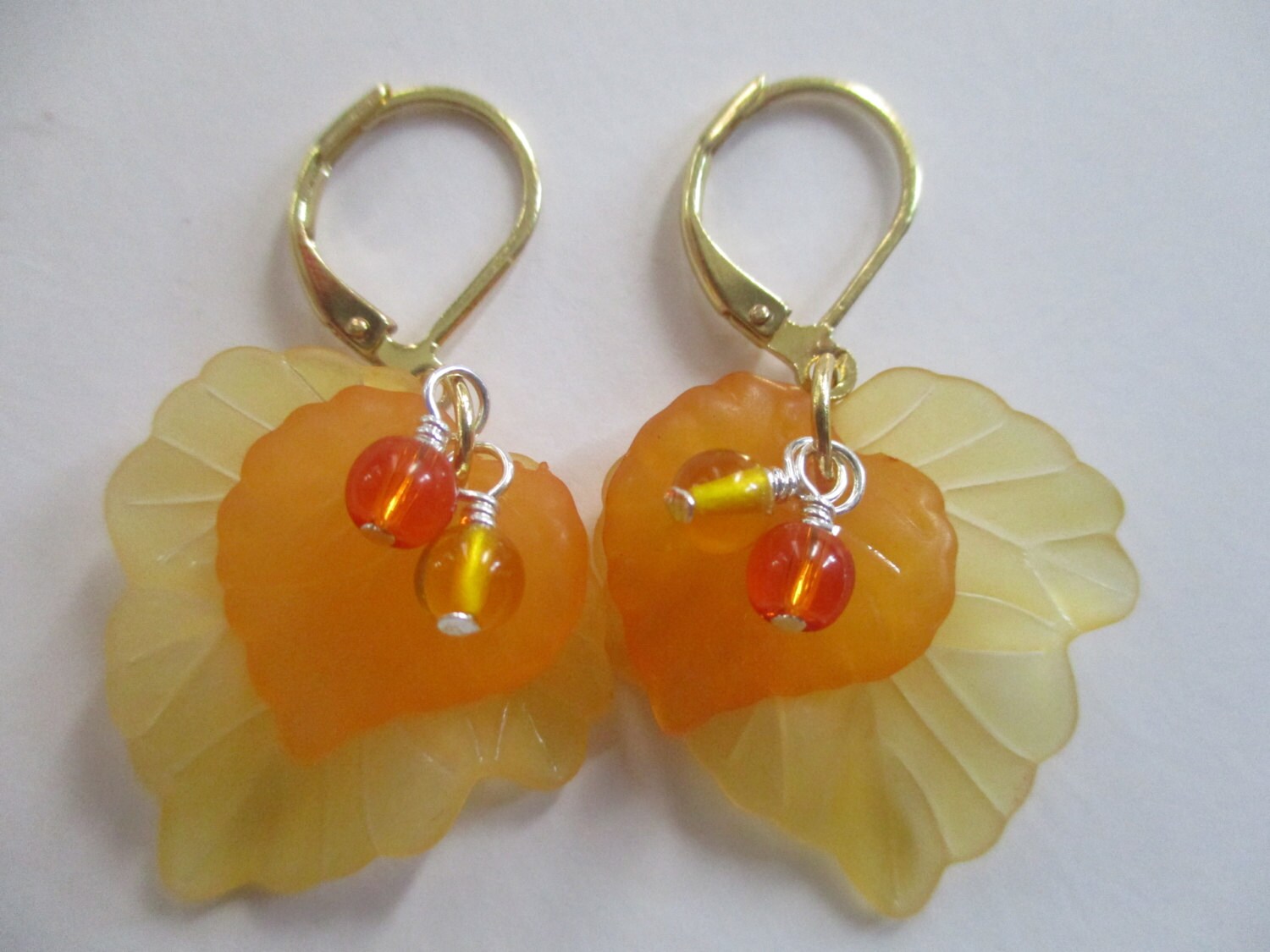 Honey Amber Fall Leaves Golden Autumn Leaf Earrings Lucite Leaf Jewelry ...