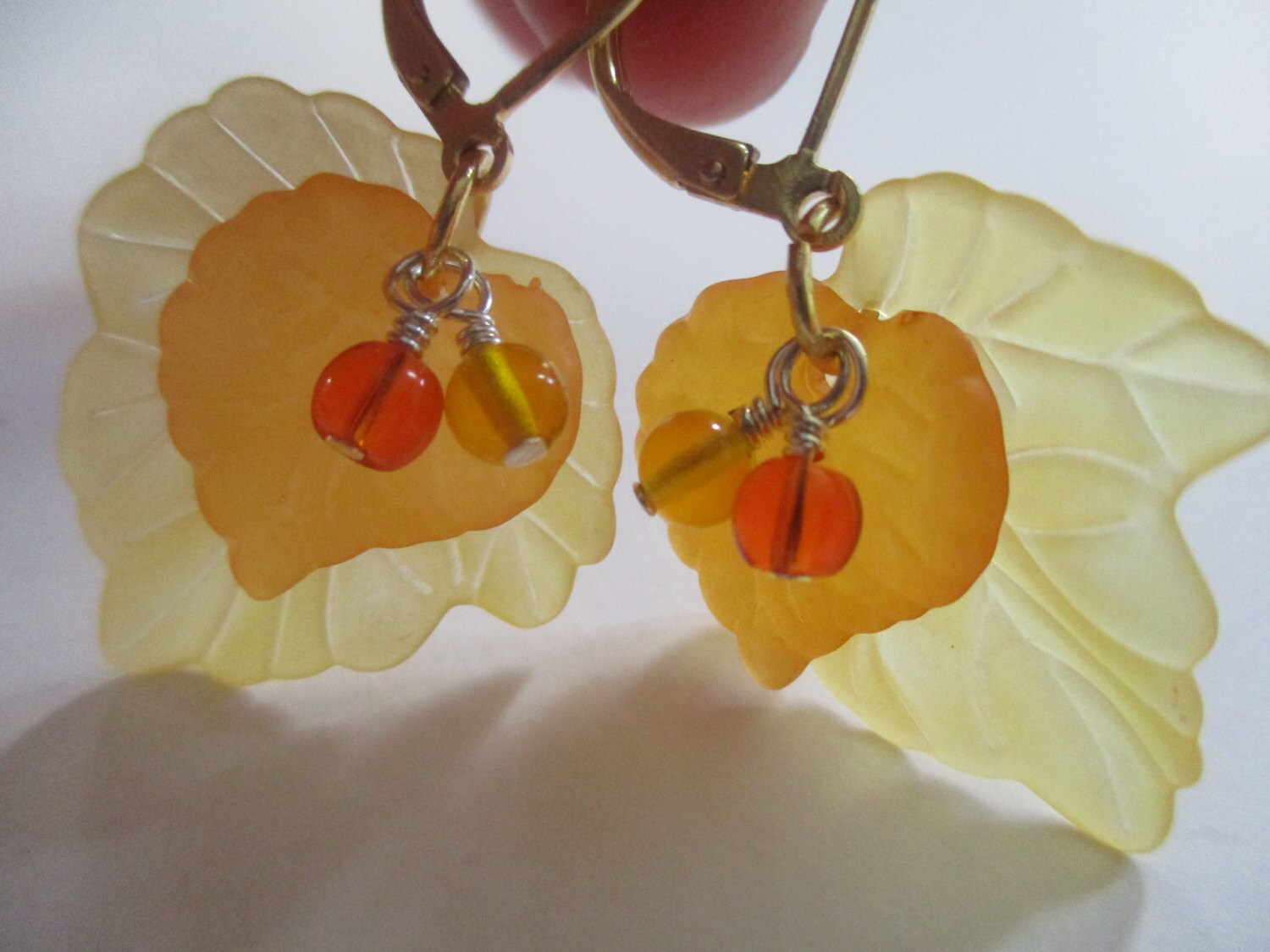 Honey Amber Fall Leaves Golden Autumn Leaf Earrings Lucite Leaf Jewelry ...