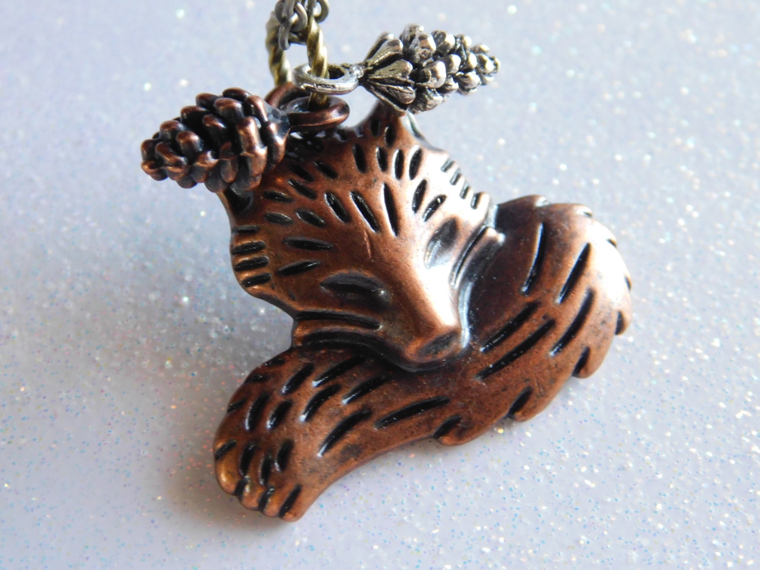 Copper Fox Necklace Fox With Acorns Woodland Animals Jewelry Forest ...