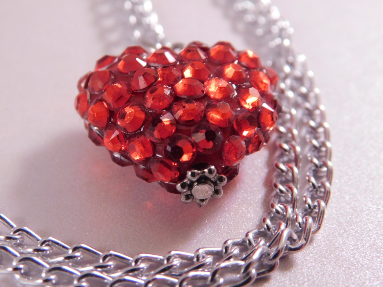 Red Rhinestone Heart * Heart Necklace * Valentine Jewelry * Valentine ...