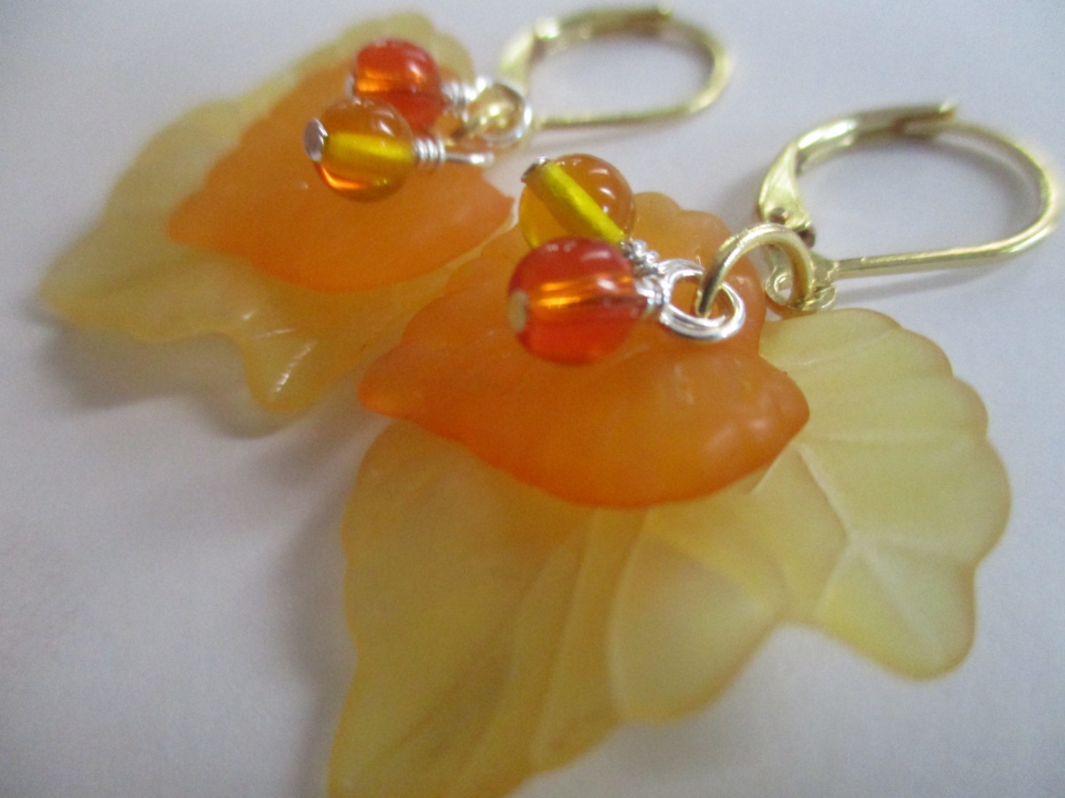Honey Amber Fall Leaves Golden Autumn Leaf Earrings Lucite Leaf Jewelry ...