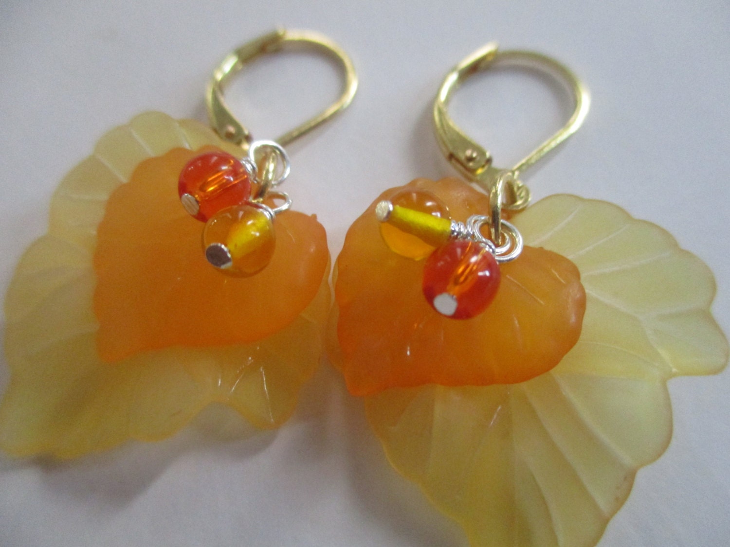 Honey Amber Fall Leaves Golden Autumn Leaf Earrings Lucite Leaf Jewelry ...