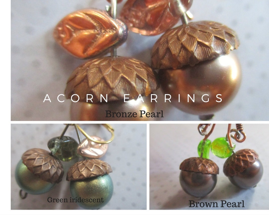 Acorn Swarovski Crystal Pearl Earrings Autumn Earrings Crystal Acorns ...