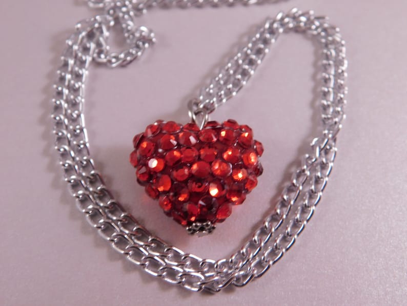 Red Rhinestone Heart * Heart Necklace * Valentine Jewelry * Valentine ...