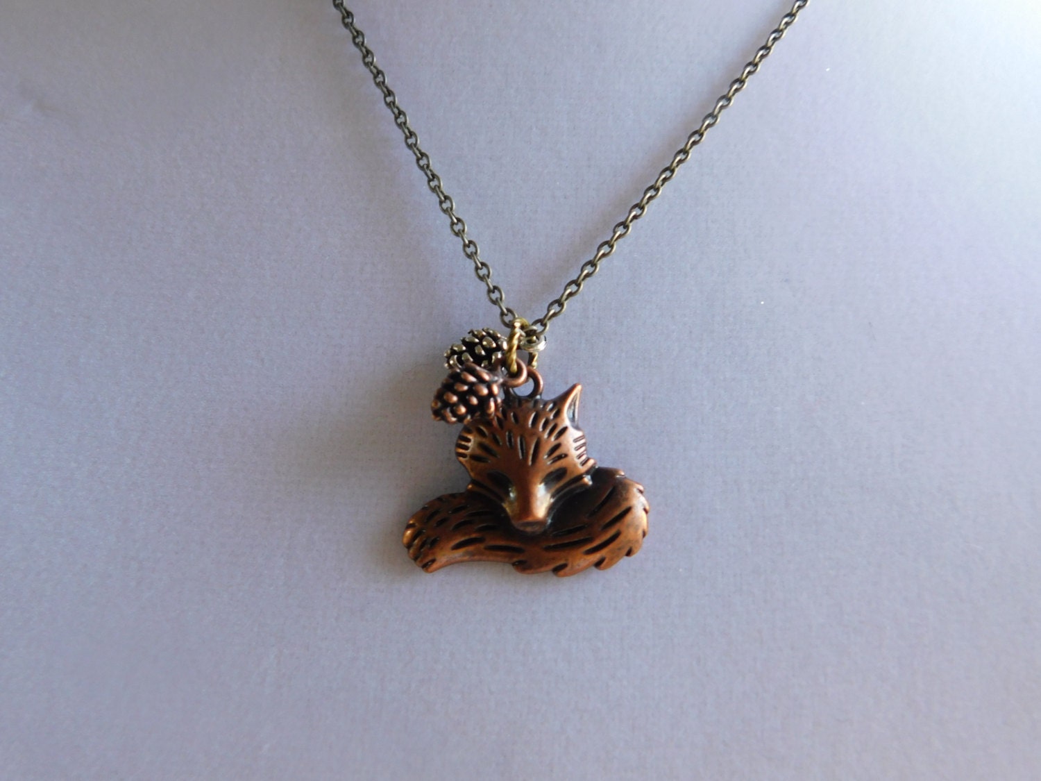 Copper Fox Necklace Fox With Acorns Woodland Animals Jewelry Forest ...