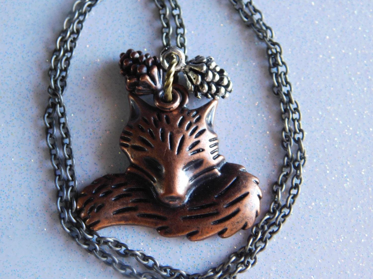 Copper Fox Necklace Fox With Acorns Woodland Animals Jewelry Forest ...