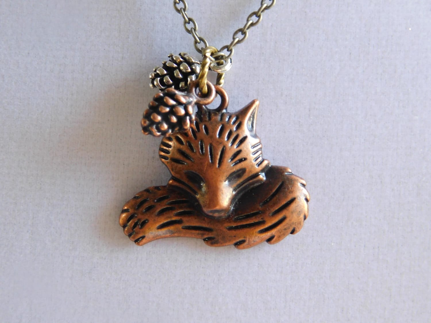 Copper Fox Necklace Fox With Acorns Woodland Animals Jewelry Forest ...