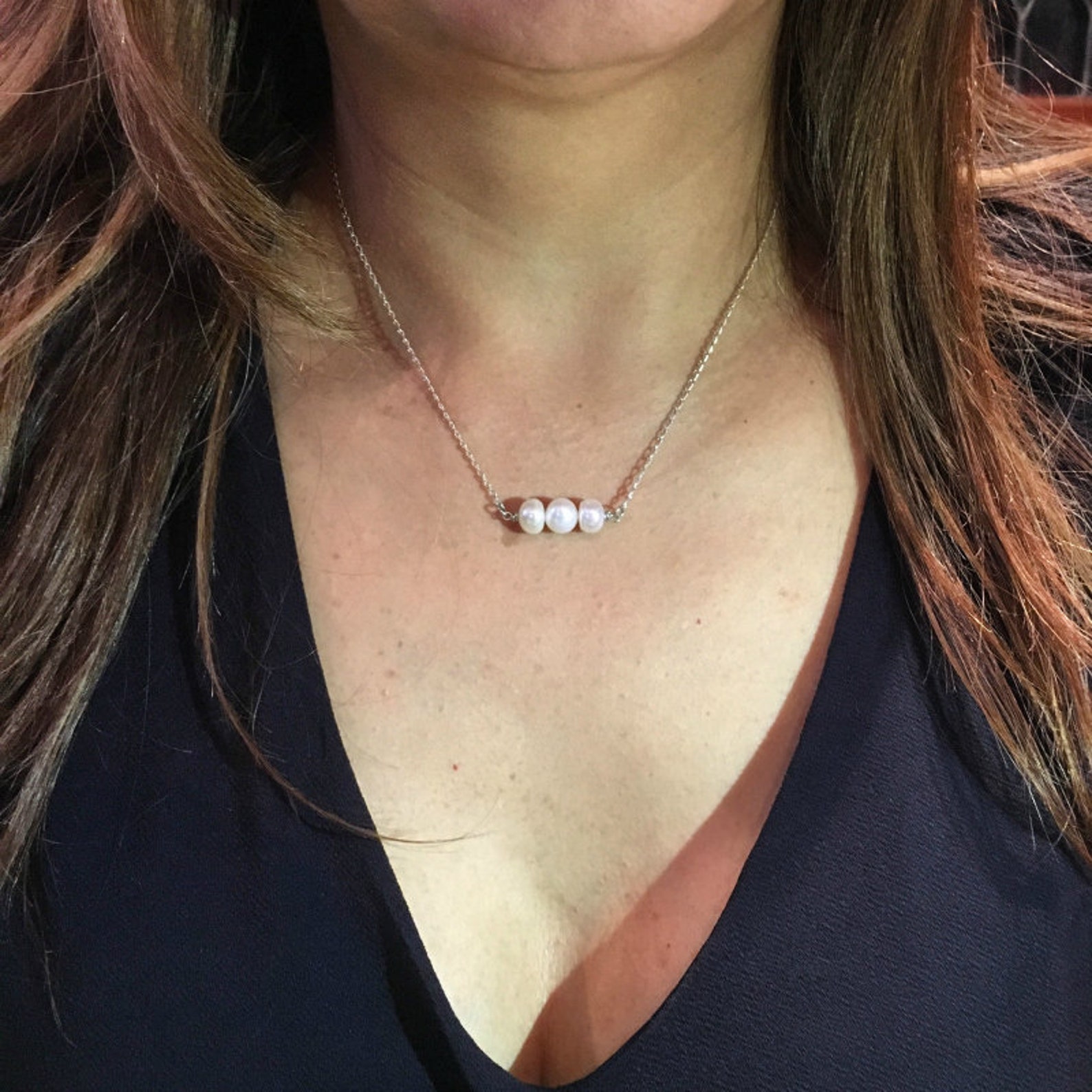 Triplet Necklace, Pearls Necklace, Pearls Pendant, Pearl Sterling ...