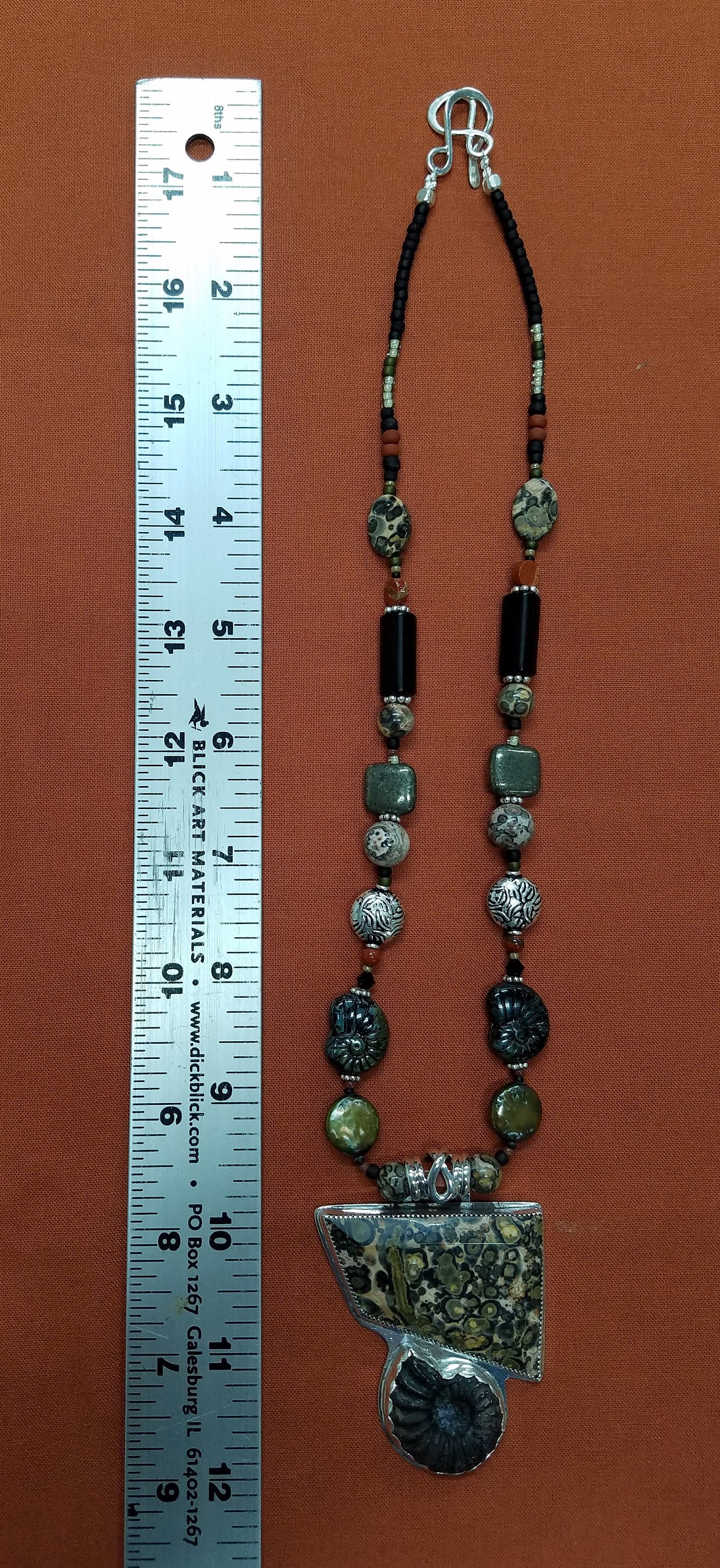 Peruvian Ammonite and Leopardskin beaded necklace 286 | Etsy