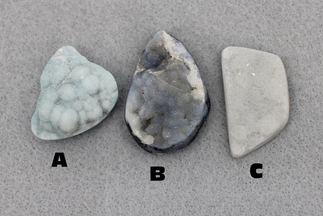 Hemimorphite Gray Dendritic Agate and Quartz Druzy Designer Cabochons ...