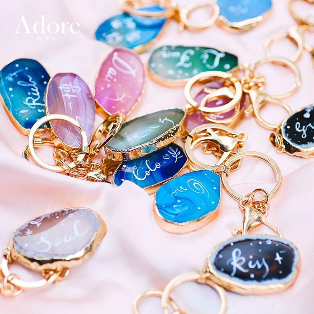 Agate Engraved Keychain Personalized Natural Stone Key Chain Gift ...