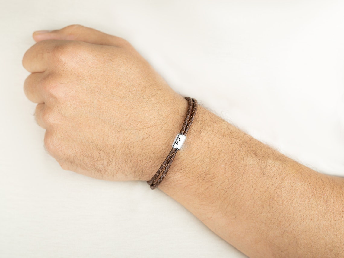 Initial Bracelet Customised Men's Bracelet Silver Bead - Etsy