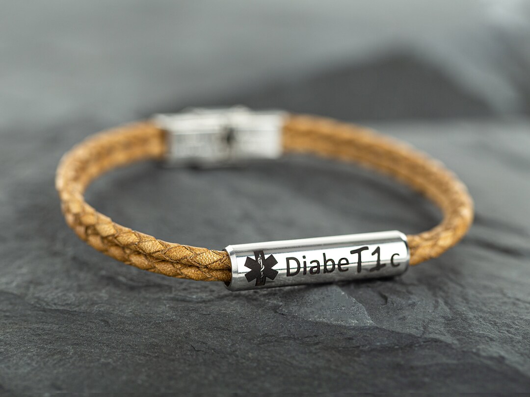 Medical Alert Bracelet Mens, Leather Diabetic Bracelet for Men, Husband ...