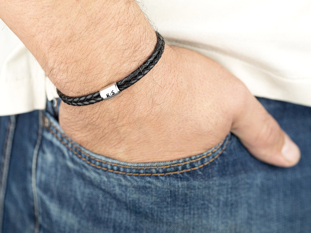 Initial Bracelet, Customised Men's Bracelet, Silver Bead, Charm ...