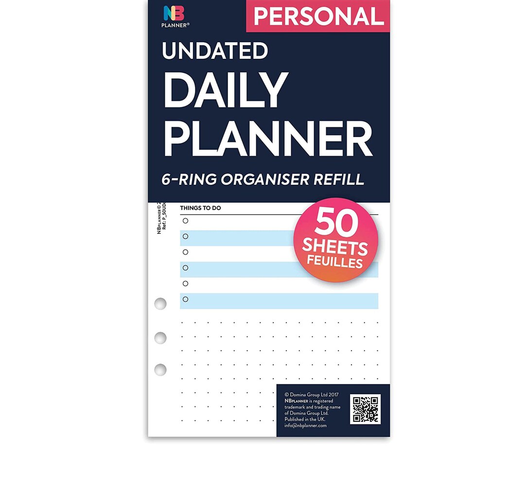 PRINTED Personal Size Non-dated Daily Planner Organiser Insert Refill ...