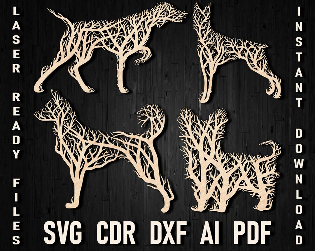 Svg Dogs Tree Wall Art Style Files for Glowforge, Dog Laser Cut Plasma ...