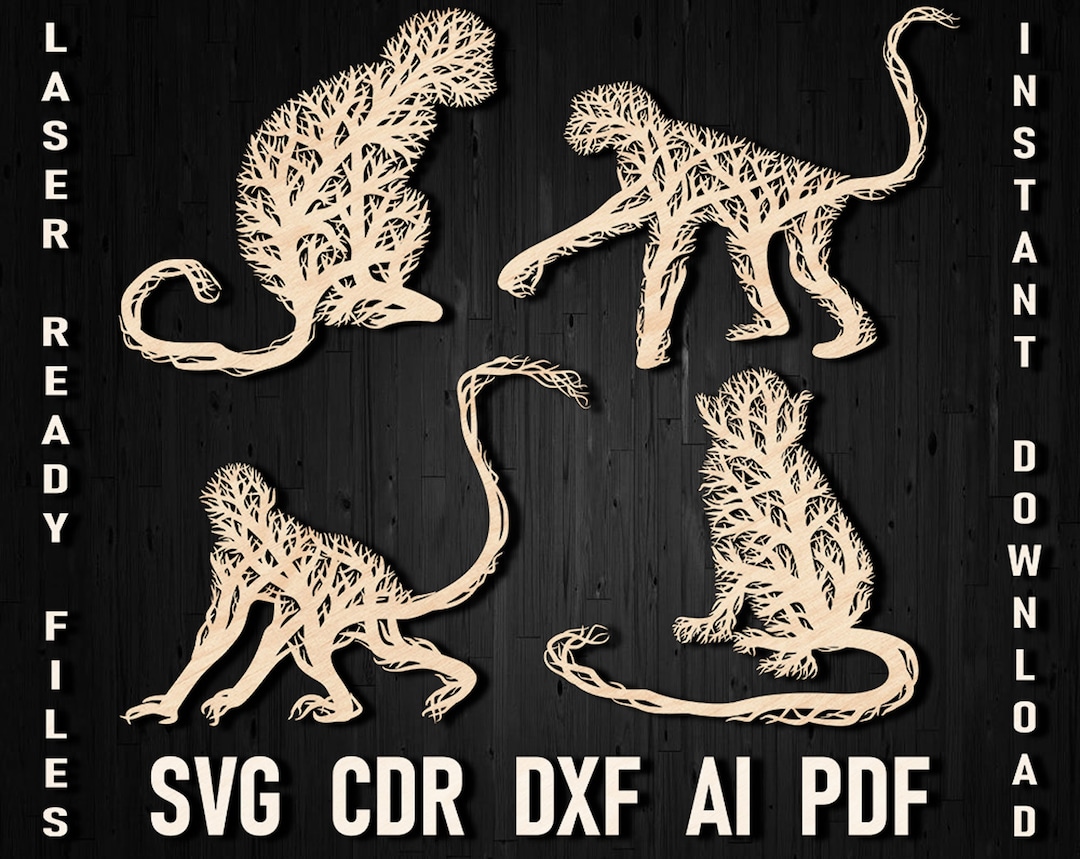 Monkey Tree Svg Laser Cut Wall Panel Ornament Files for Glowforge, CNC ...