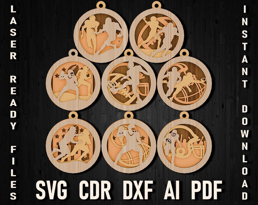 American Football Laser Cut Christmas Svg Ornament, Glowforge Files ...