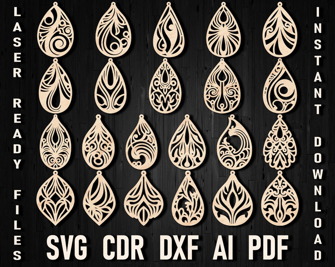 Svg Teardrop Earrings File Template for Making Wooden Jewelry on Laser ...