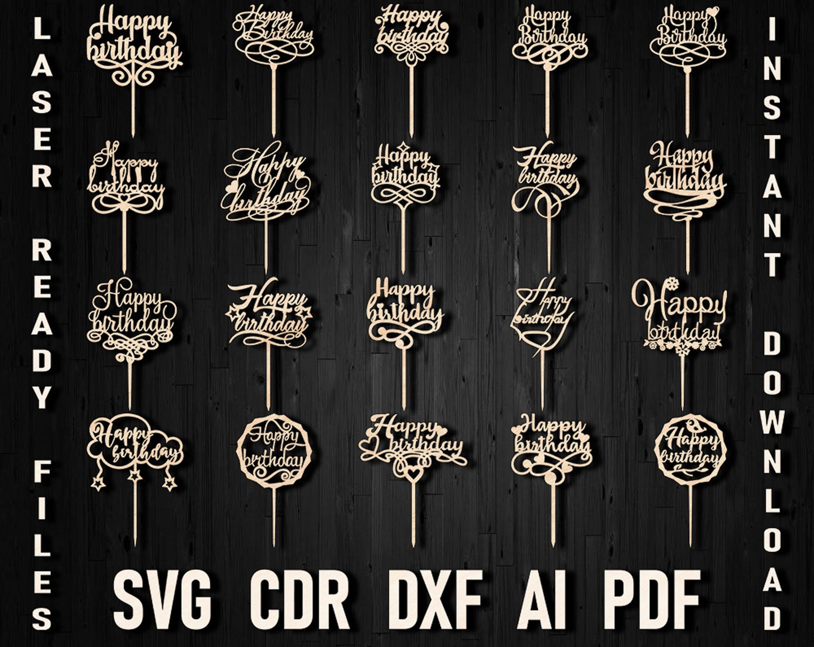 Happy Birthday Cake Topper Svg File for Laser Cut Cricut and Silhouette ...
