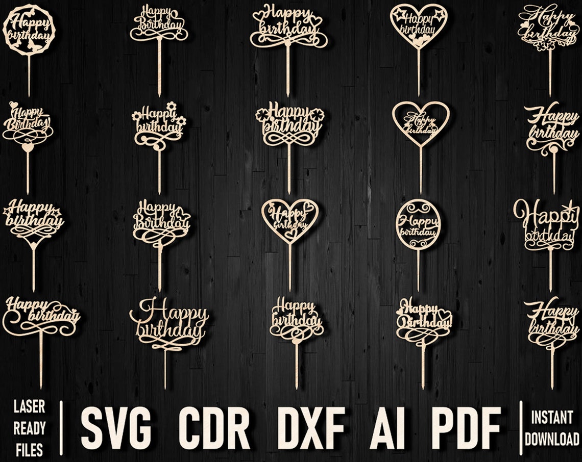 Happy Birthday Cake Topper Laser Cut File, Birthday Party Decoration ...