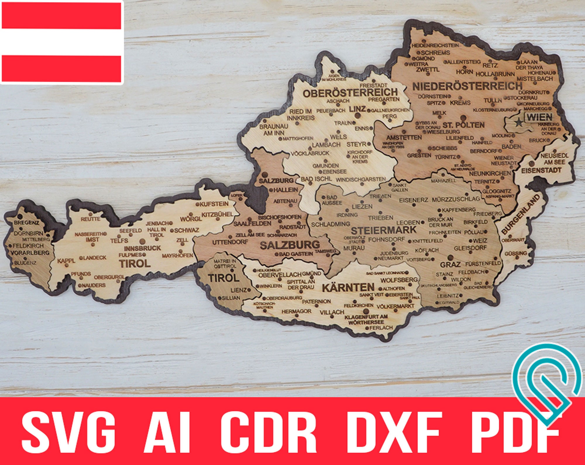 Svg Austria Laser Cutting and Engraiving Map Puzzle Austria | Etsy
