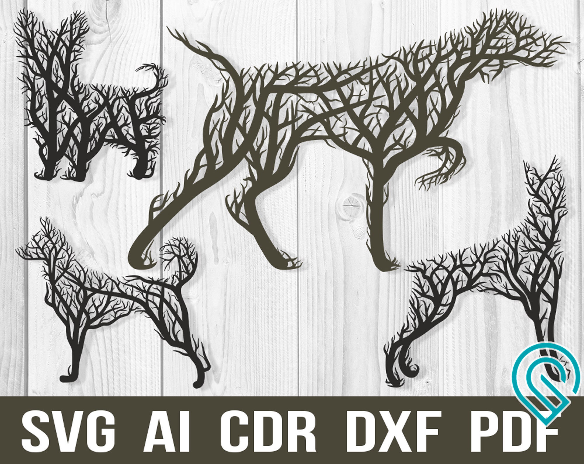 Svg Dogs Tree Wall Art Style Files for Glowforge, Dog Laser Cut Plasma ...