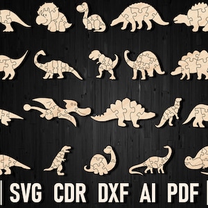 Dinosaur Svg Puzzles Laser Cut Files for Children, Jigsaw File Learning Toys Glowforge Cricut ...