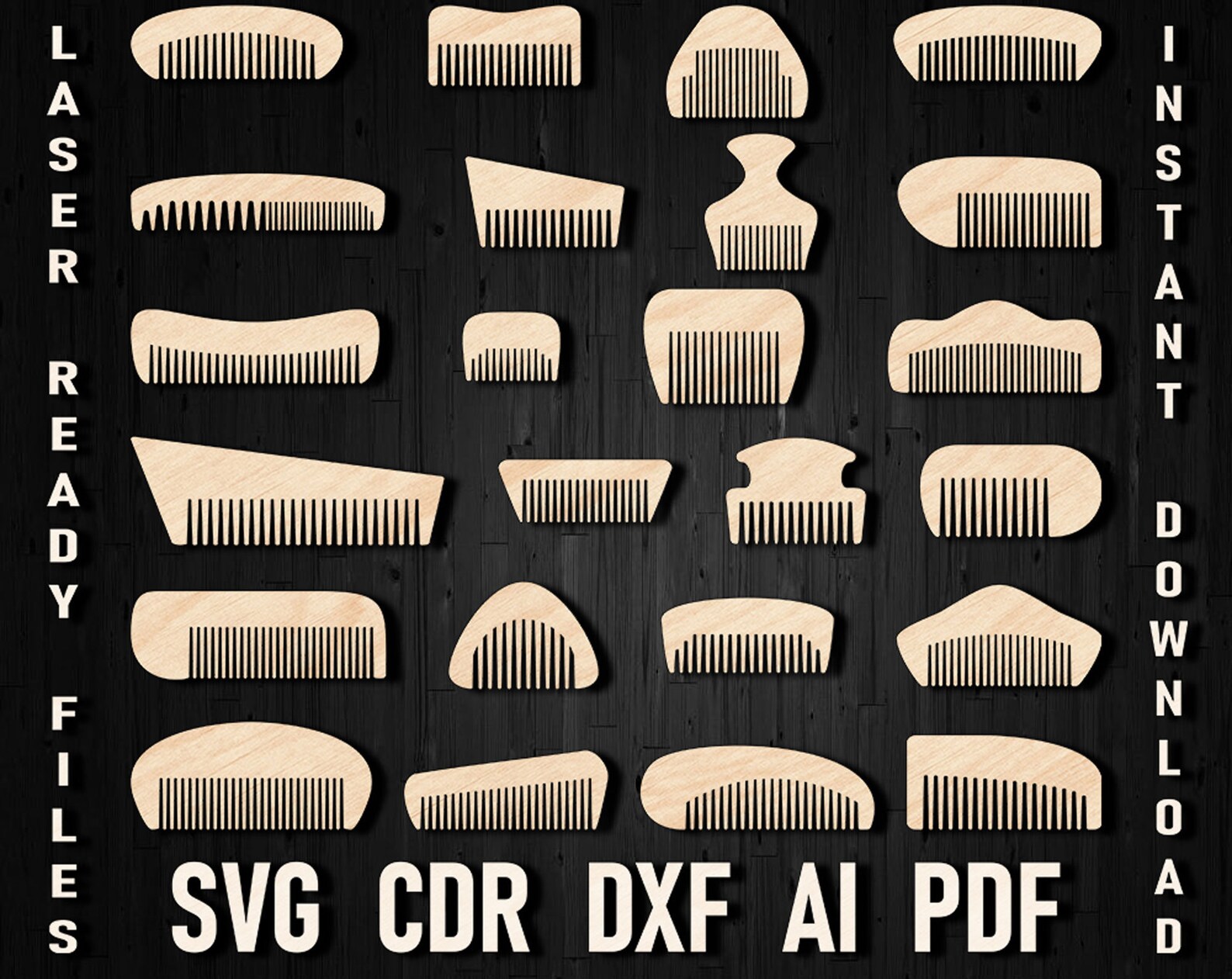 Hair Comb Svg Laser Cut Files, Beard Comb Dxf Wood or Plywood Set ...