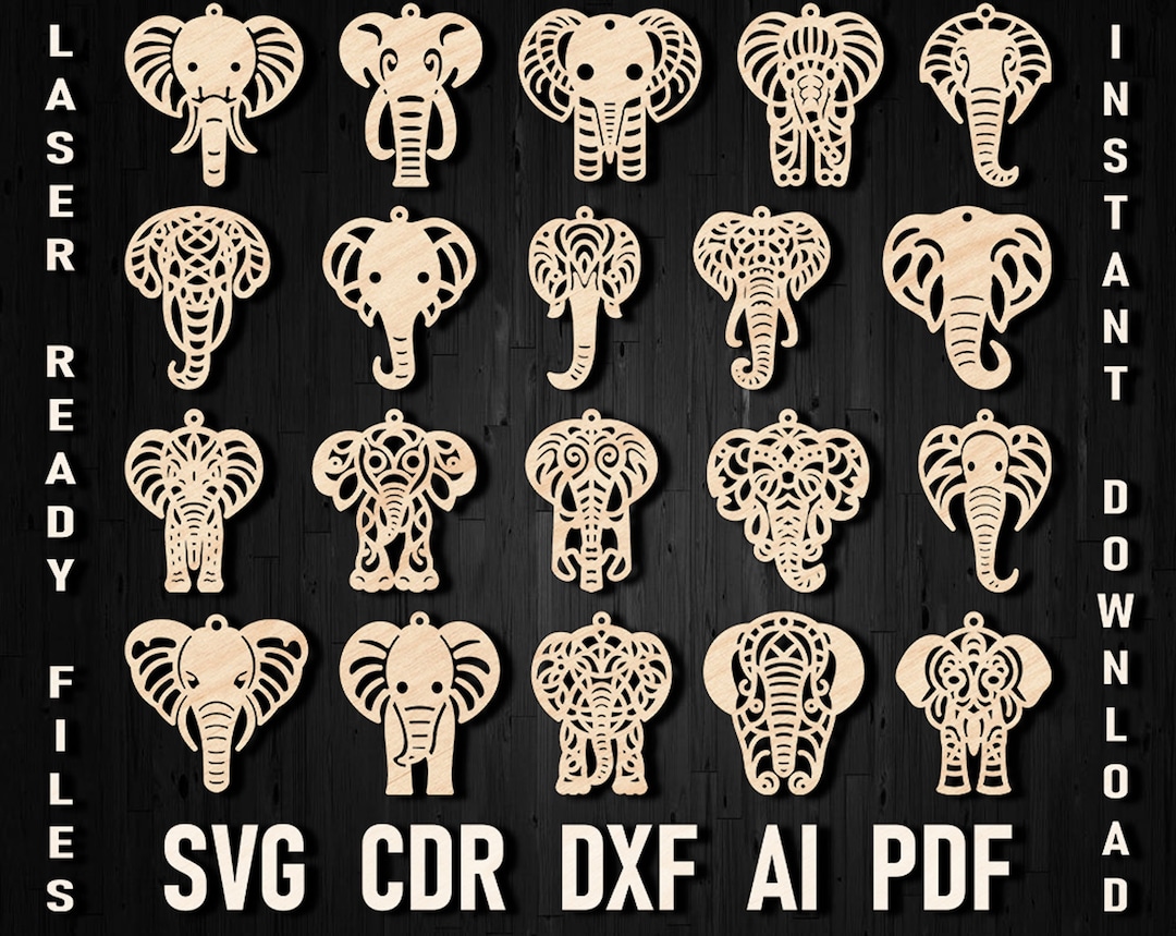 Elephant Earrings Svg Laser Cut Bundle, Africa Animals Earrings ...