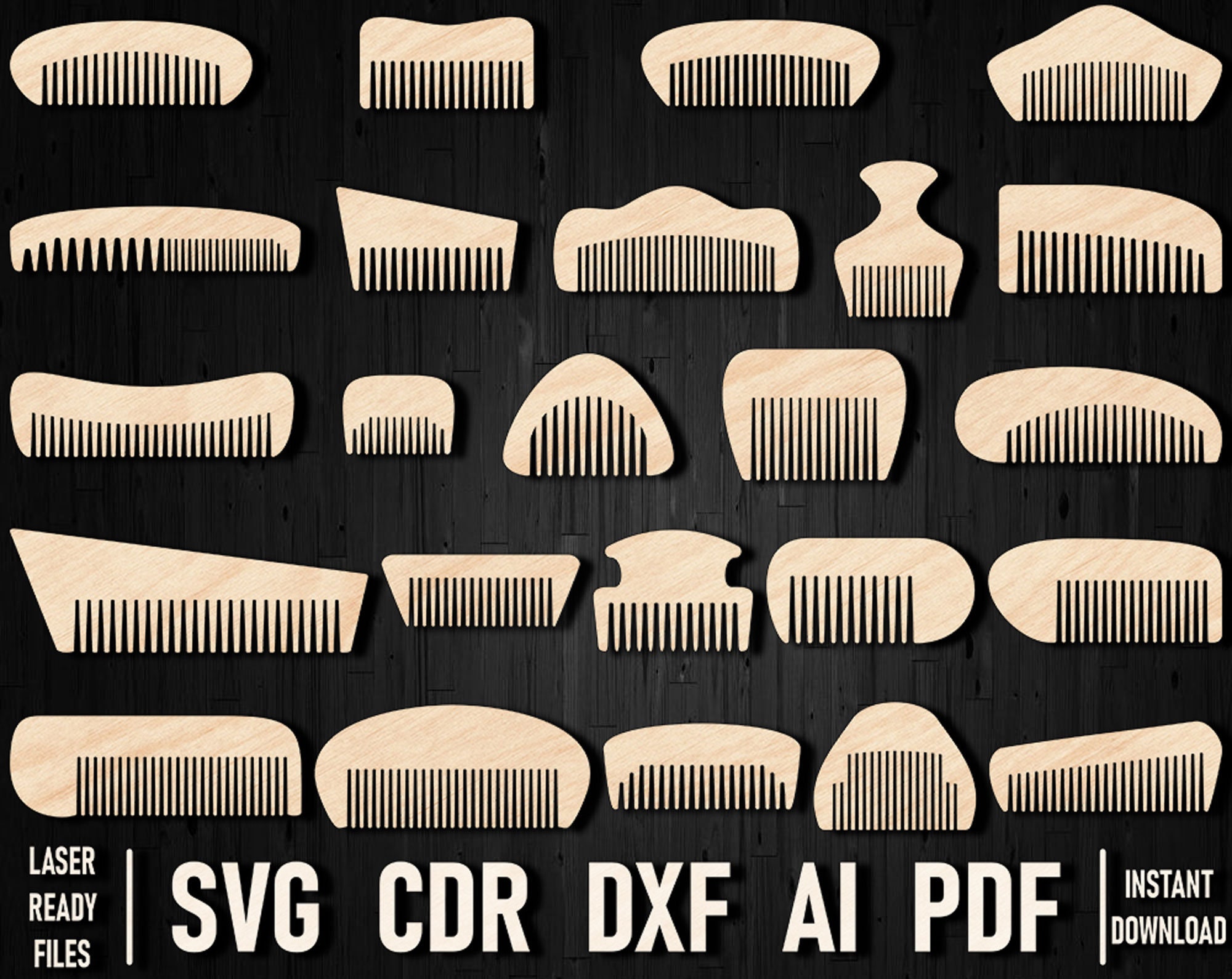 Hair Comb Svg Laser Cut Files, Beard Comb Dxf Wood or Plywood Set ...