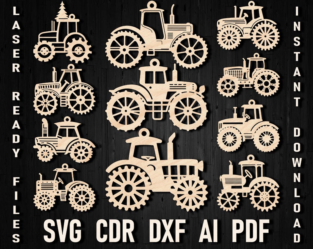 Tractor Svg Laser File Farmer Digital Ornament Bundle Xtool Cut Cnc ...