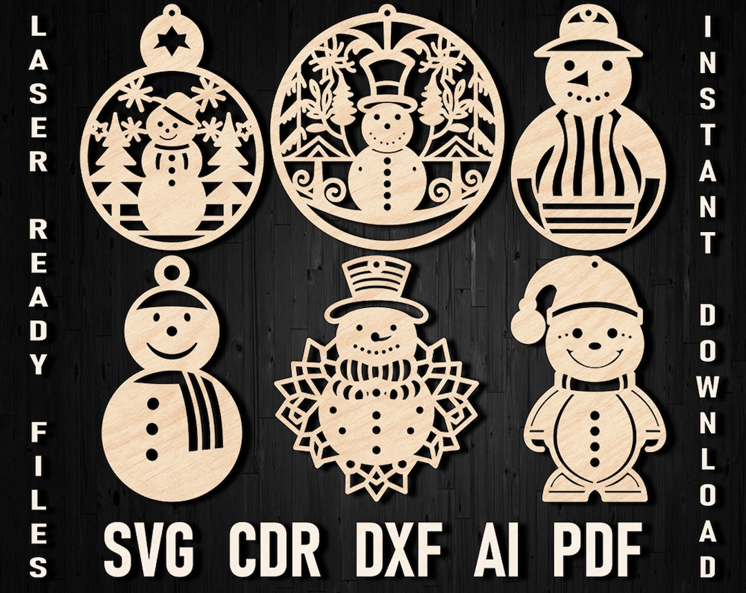 Snowman Svg Laser Cut Christmas Ornament, Snowmen Glowforge Pdf Cutout ...