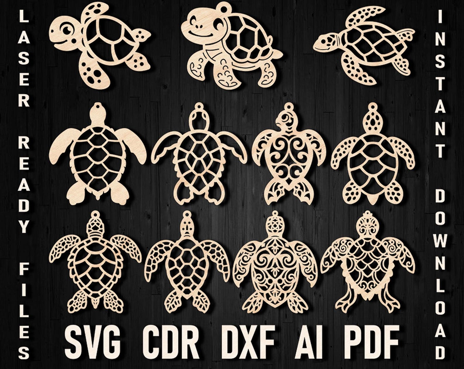 Turtle Laser Cut Svg Bundle Files Christmas Ornaments for Plywood ...