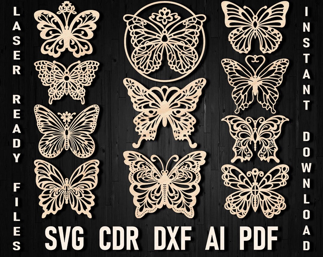 Butterfly Svg Laser Cut Ornaments File Bundle - Dxf Glowforge Butterfly ...