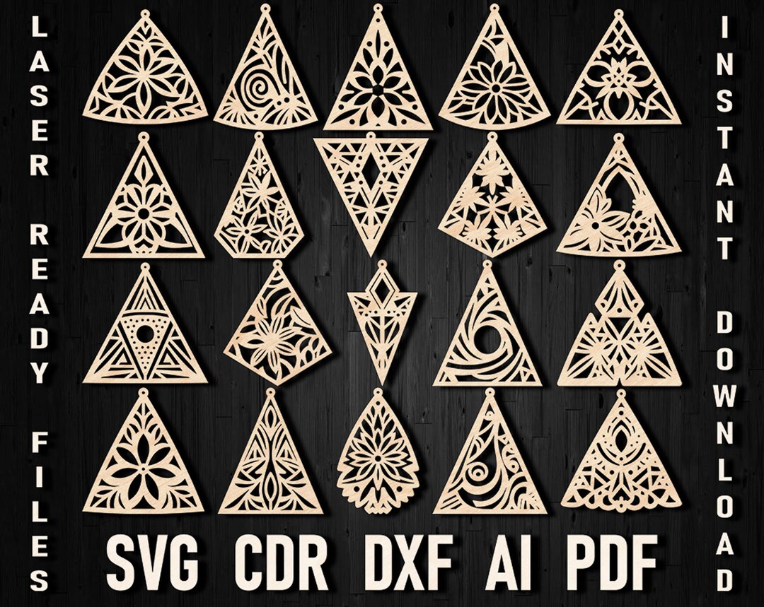Elegant Svg Triangle Laser Cut Earrings for Glowforge, Craft Jewelry ...