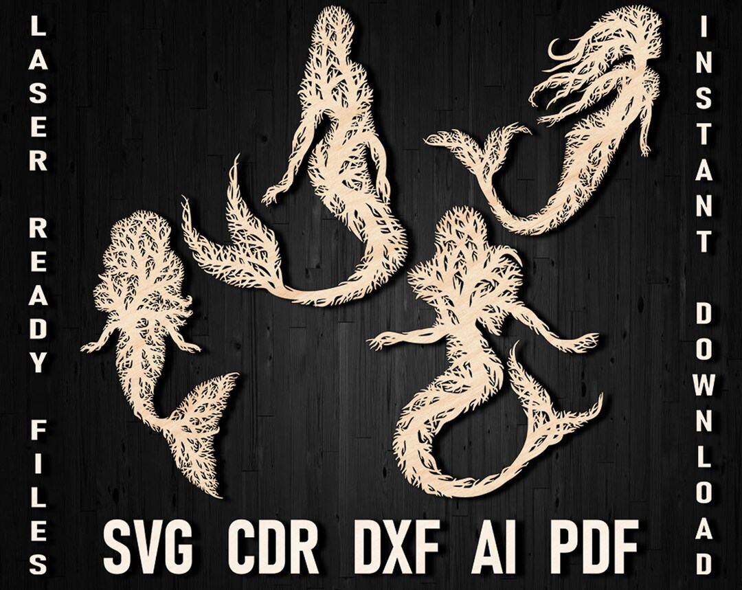 Svg Mermaid Tree Style Wall Art Panel Decor Laser Cut Files for Cricut ...