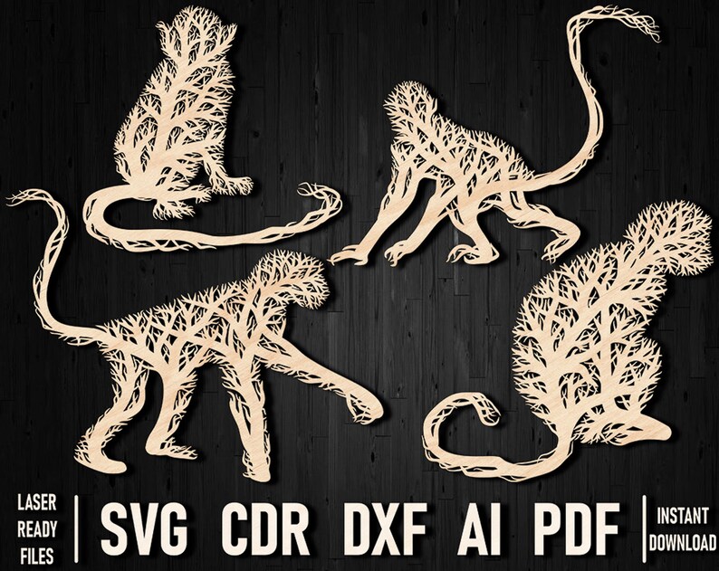Monkey Tree Svg Laser Cut Wall Panel Ornament Files for Glowforge, CNC ...
