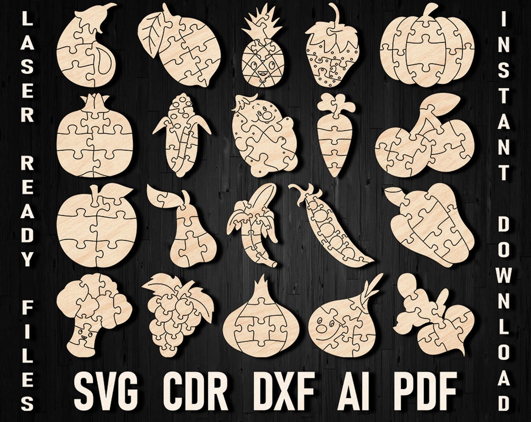 Fruit and Vegetables Laser Cut Kids Puzzle Svg, Glowforge Cricut Pdf ...