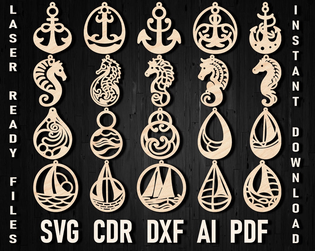 Sea Earrings Svg, Seahorse Earrings Svg Files for Laser Cutting, Summer ...