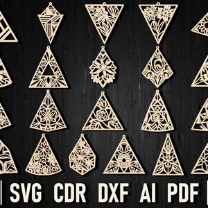 Triangle Laser Cut Svg Laser Cutting, Tree Dangle Wooden Earrings ...