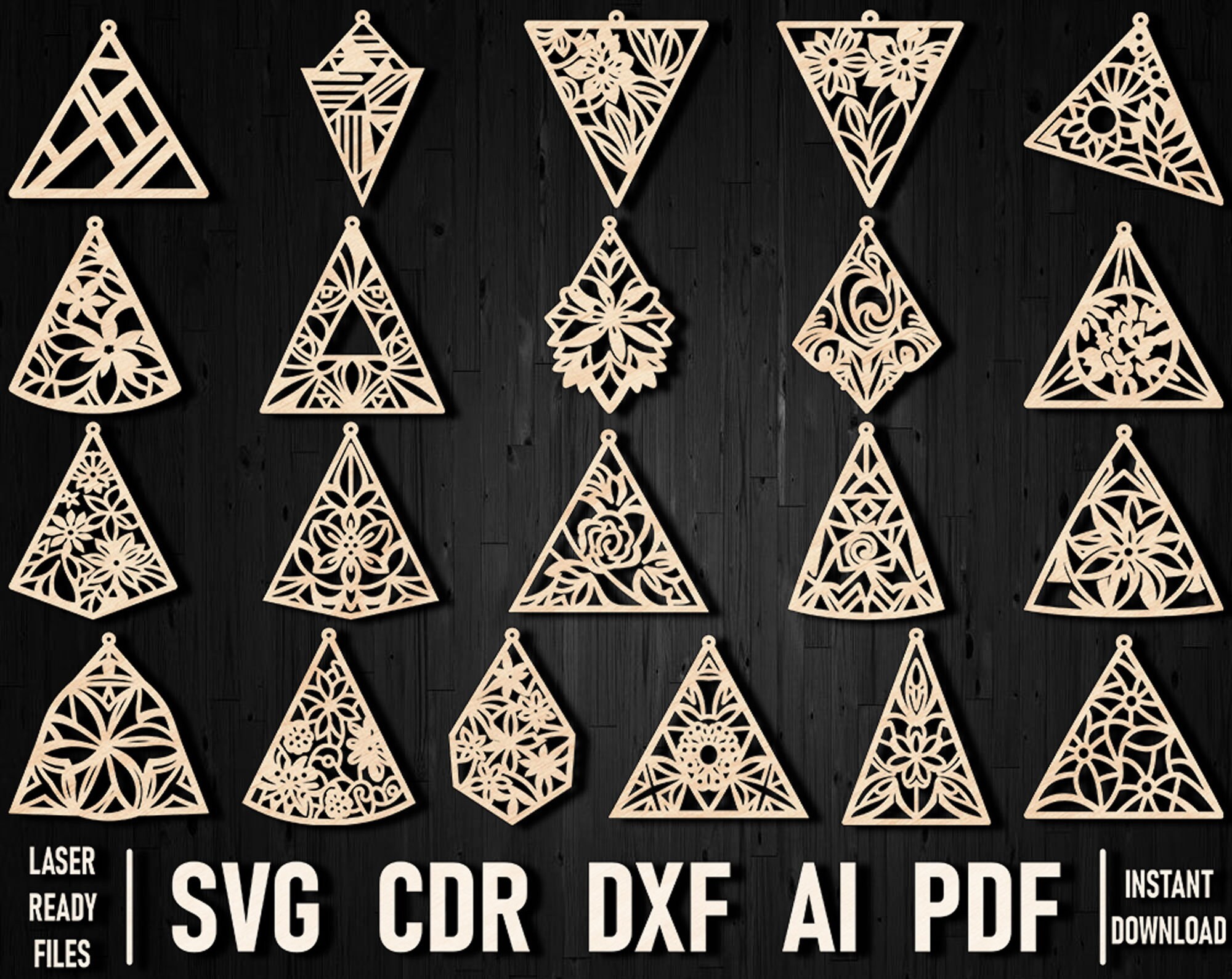 Triangle Laser Cut Svg Laser Cutting, Tree Dangle Wooden Earrings ...