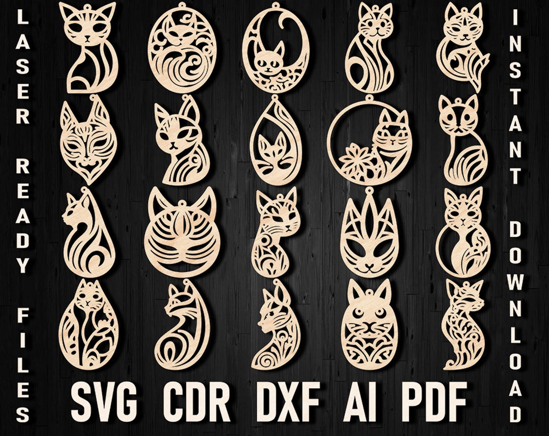 Cat Earring Svg File for Laser Cut Bundle, Cats Earrings Girl Svg, Svg ...