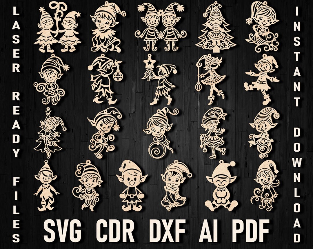 Elf Laser Cut Christmas Ornament Bundle Svg Files, Elf Glowforge Vector ...